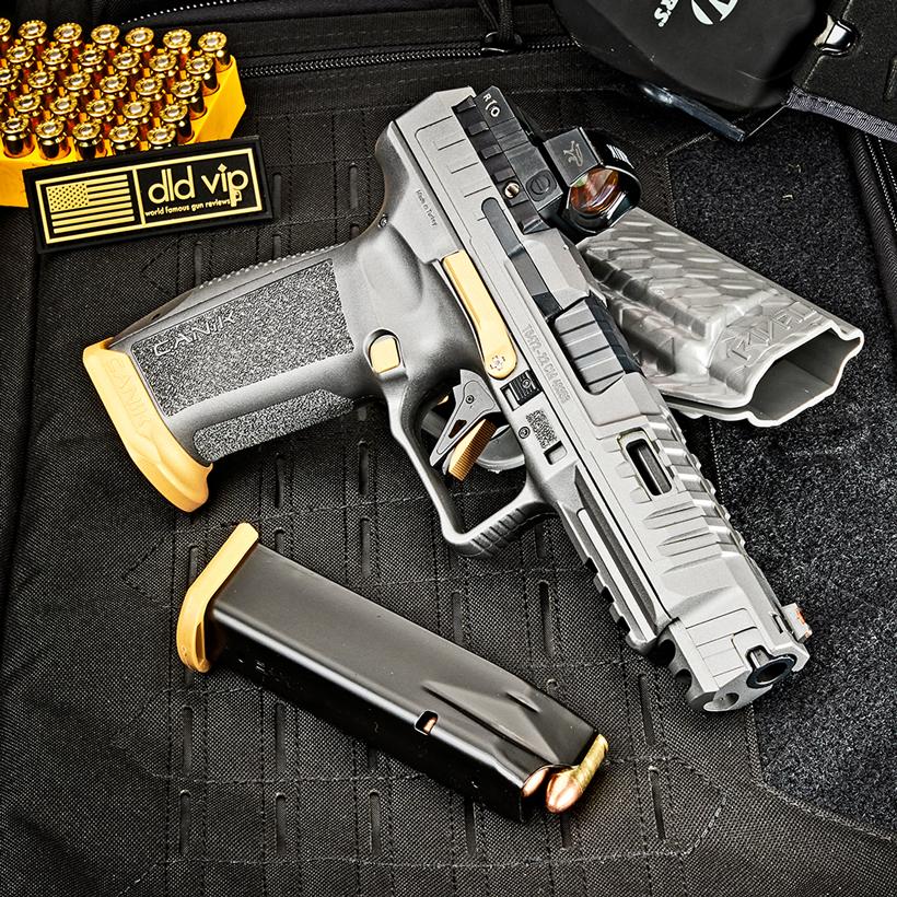 Canik SFX Rival 9mm 5" Gray/Gold Cerakote w/ MeCanik M02